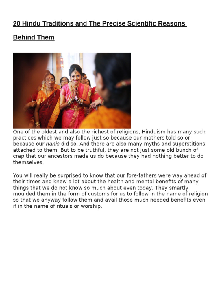 Hindu Traditions Explained Scientifically | PDF