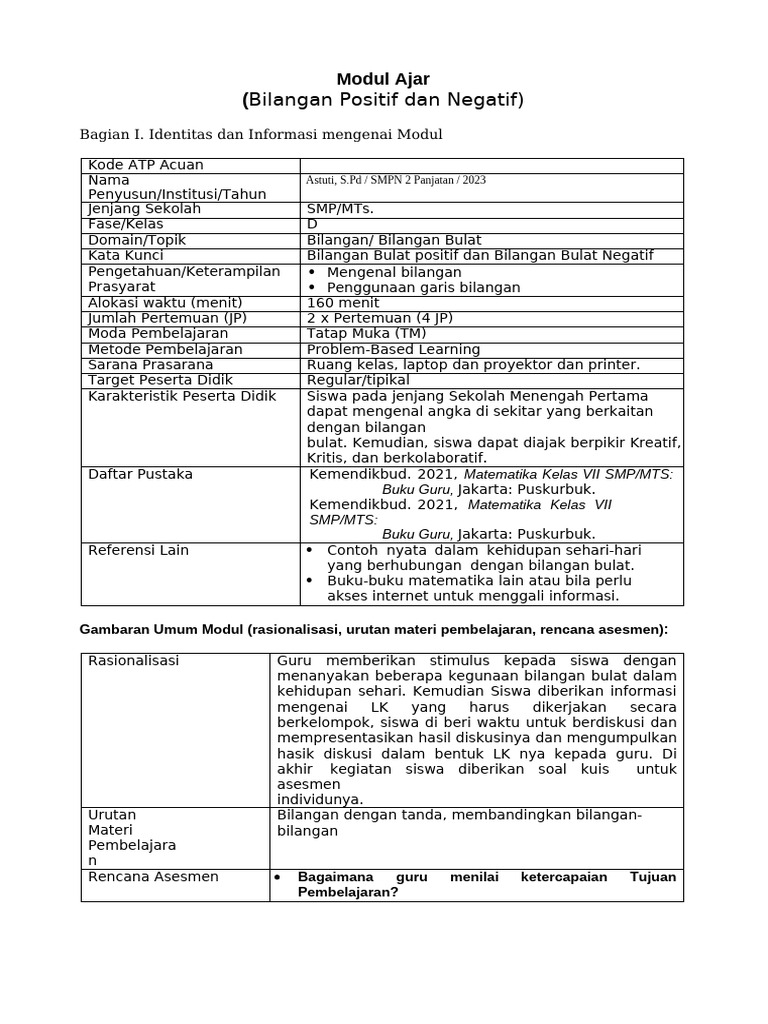 a6 Modul Ajar Kumer Posisi Bil Bul | PDF