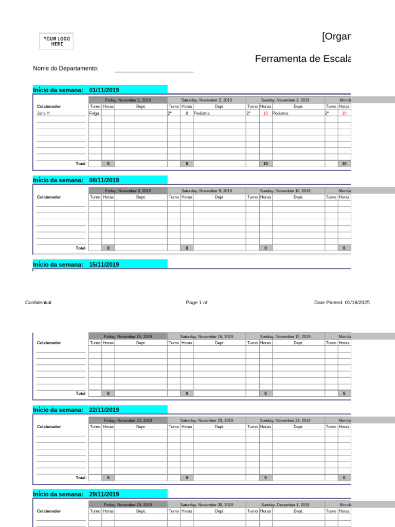 Hospital Nurse Schedule Excel Template Portugues | PDF