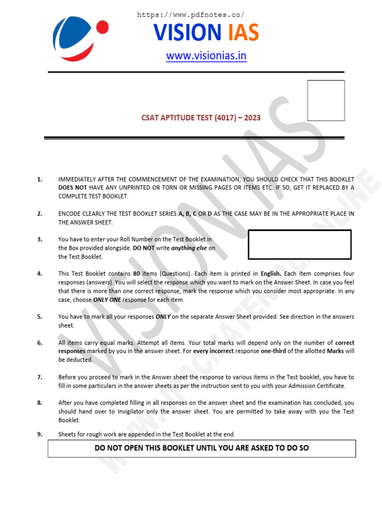 Vision IAS CSAT 2023 Test 1 | PDF | Pesticide | Pest (Organism)