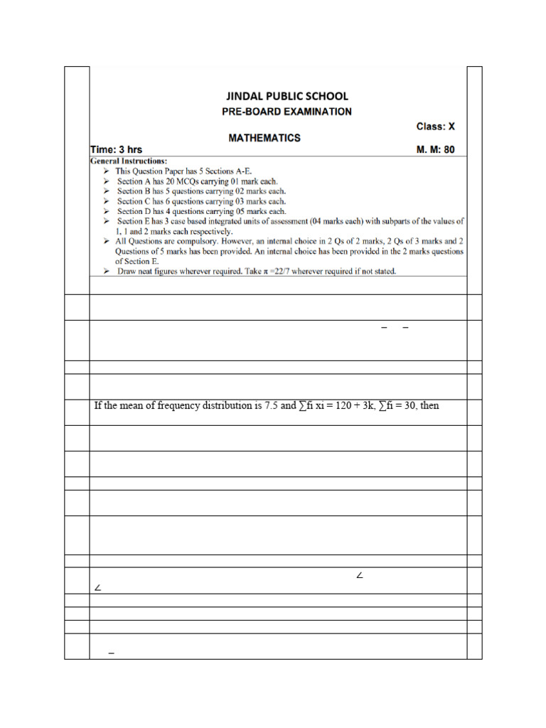 Pre Board - 2 Maths Class 10 | PDF | Circle | Polynomial