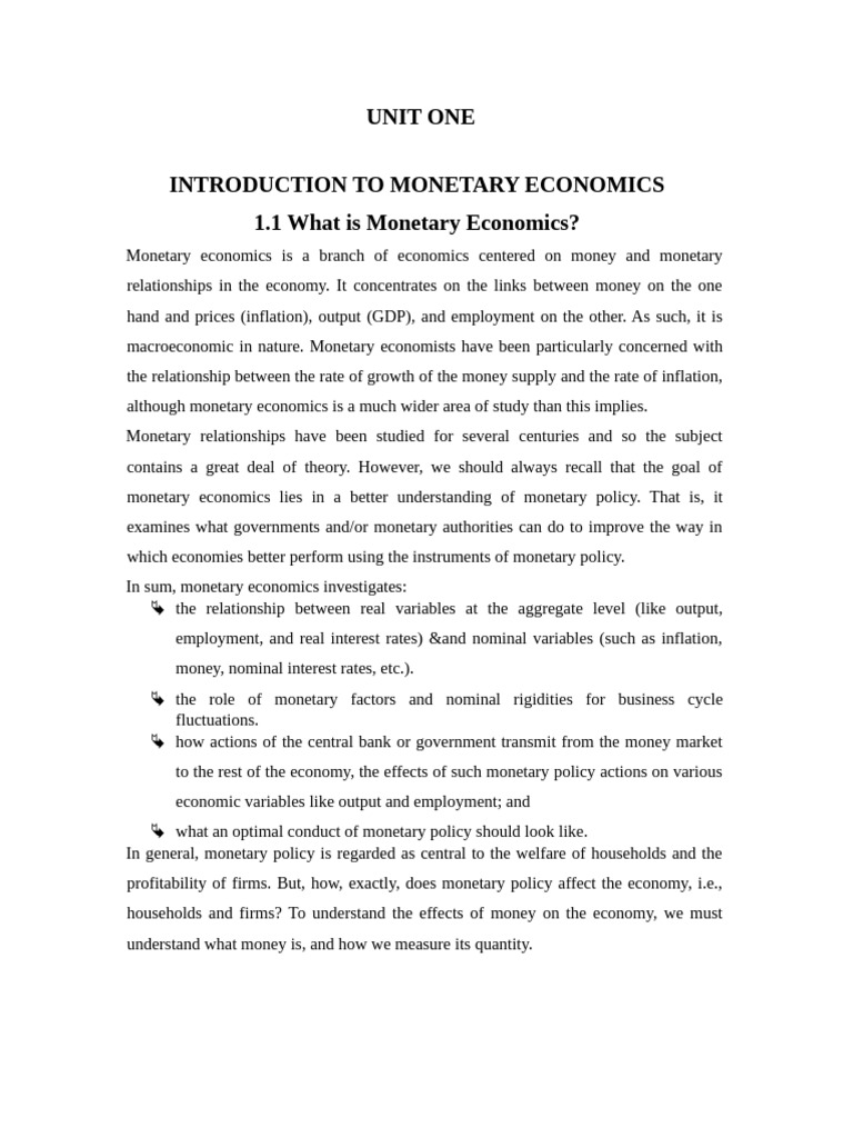 Monetary Unit One - Handout | PDF | Money | Monetary Policy