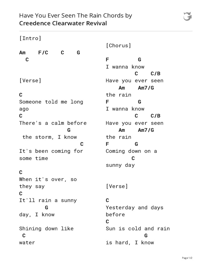 Have You Ever Seen The Rain Chords by Creedence Clearwater Revivaltabs ...