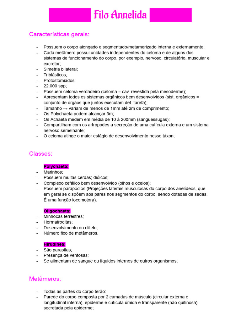 Características do Filo Annelida | PDF
