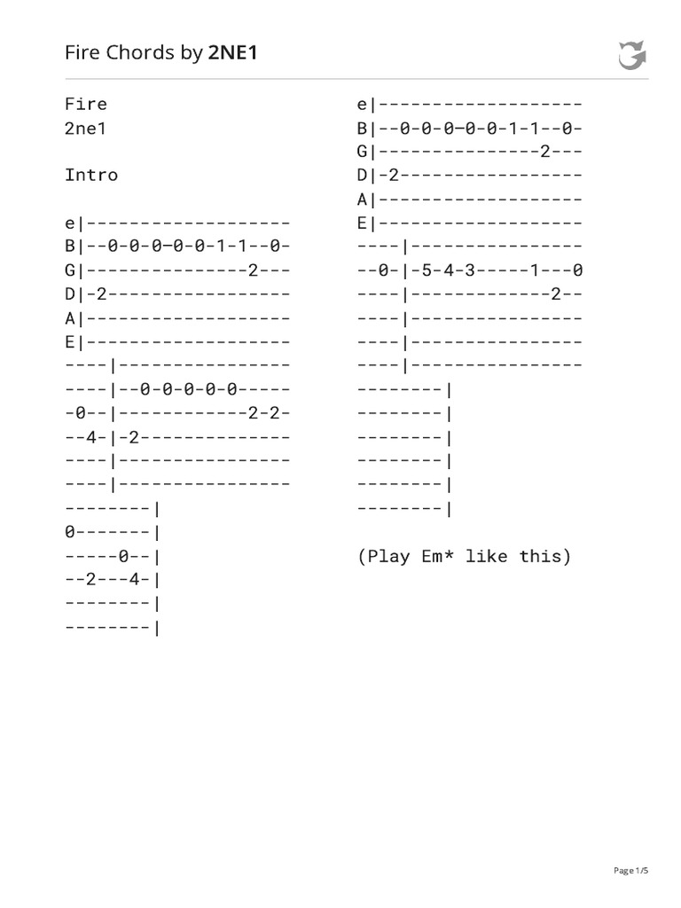 Fire Chords by 2NE1tabs at Ultimate Guitar Archive | PDF