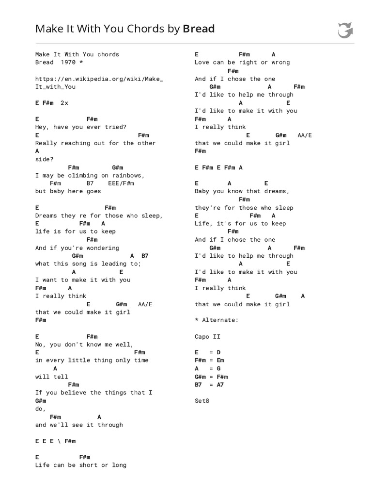 Make It With You Chords (Ver 5) by Breadtabs at Ultimate Guitar Archive ...