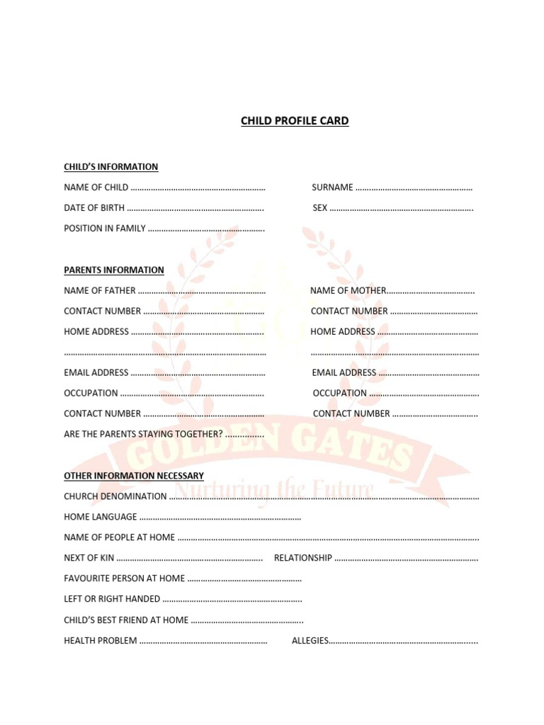 Child Profile Card Template | PDF