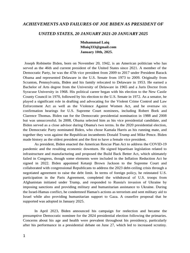 Achievements and Failures of Joe Biden | PDF | Joe Biden | Presidents ...