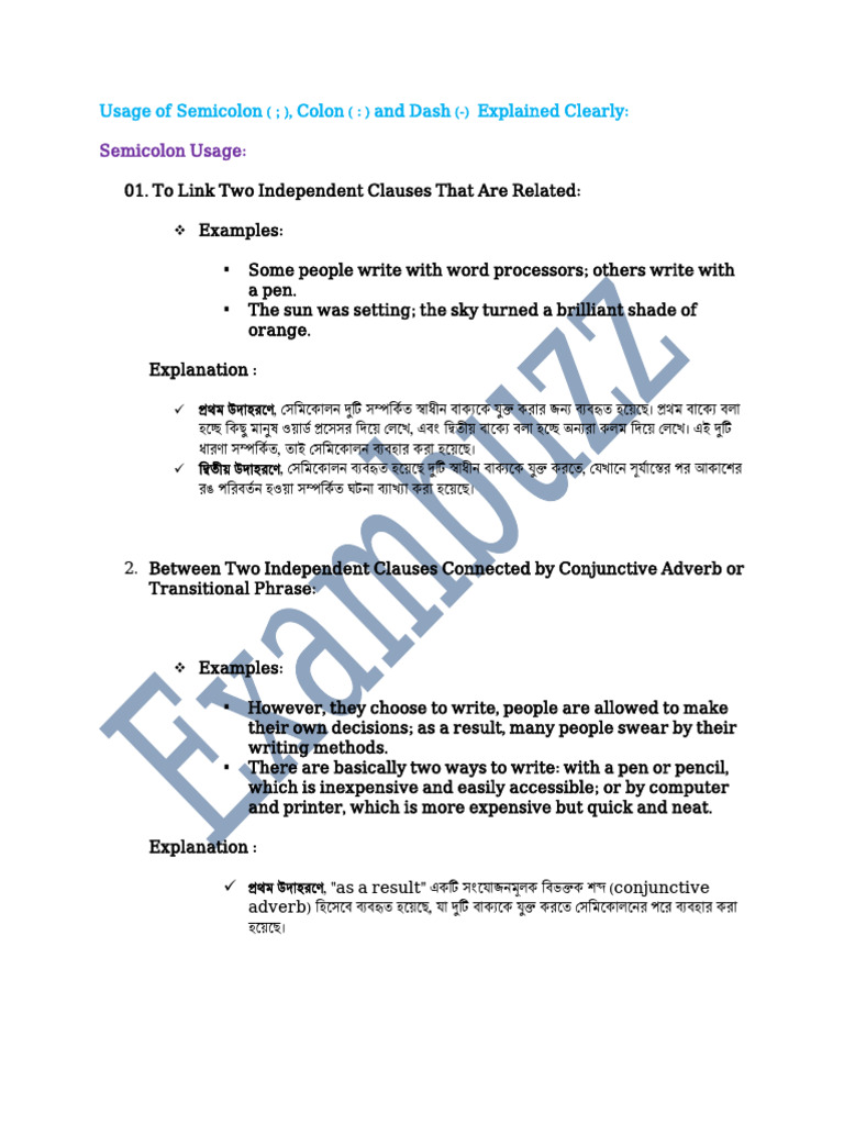 Usage of Semicolon, colon, dash | PDF | Clause | Syntax
