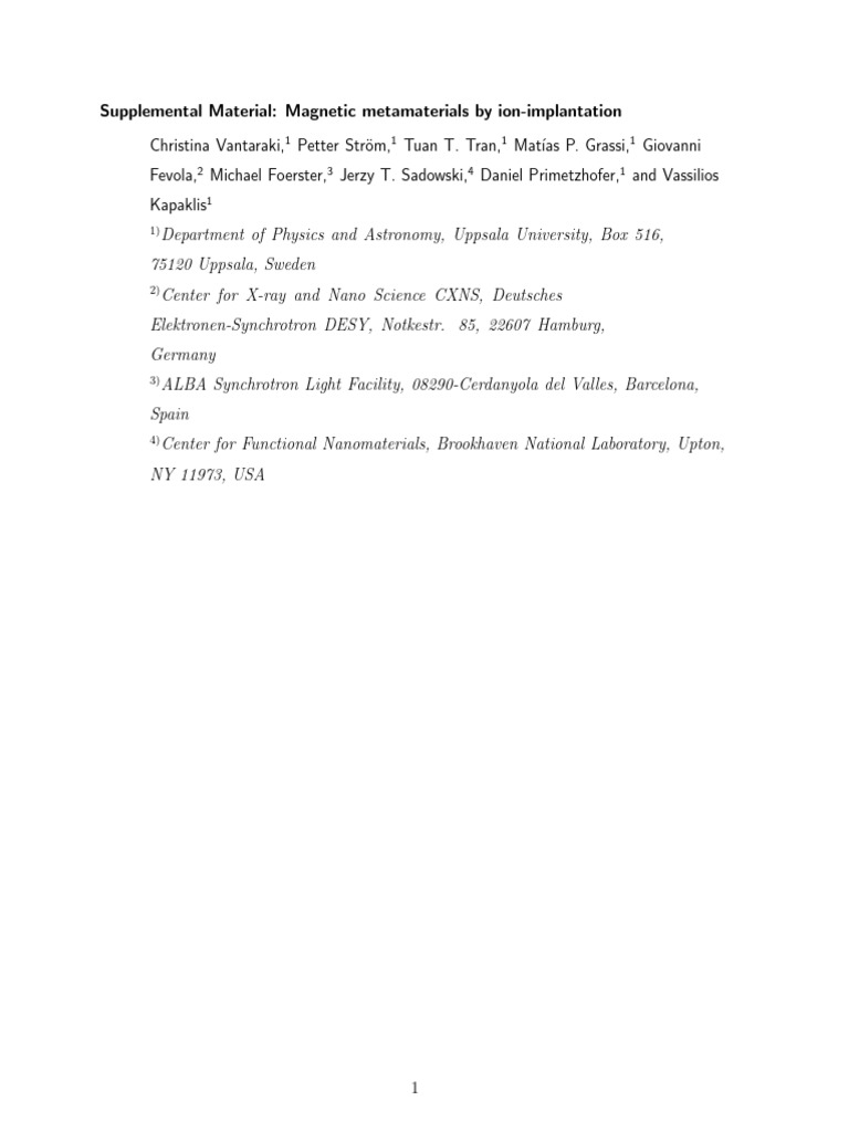 Supplemental Material - Magnetic Metamaterials by Ion-Implantation | PDF | Physical Sciences ...