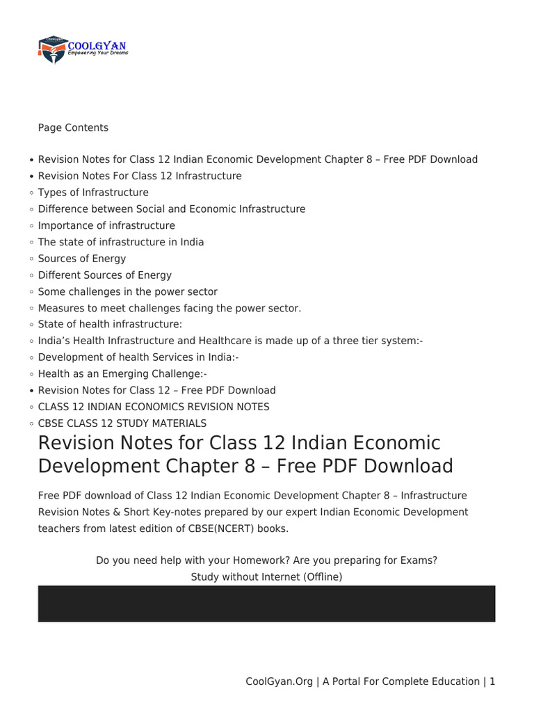 Class 12 Indian Economics: Infrastructure Notes | PDF | Infrastructure ...