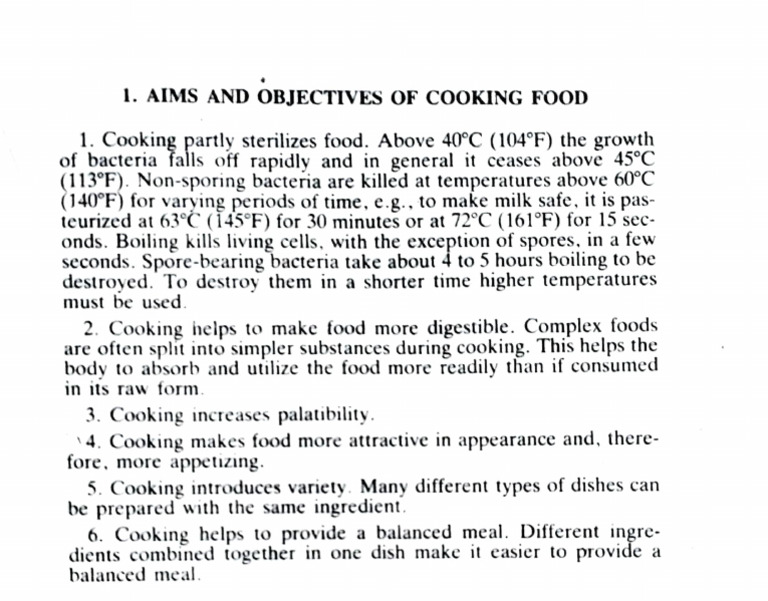 Aims & Objectives of Cooking | PDF