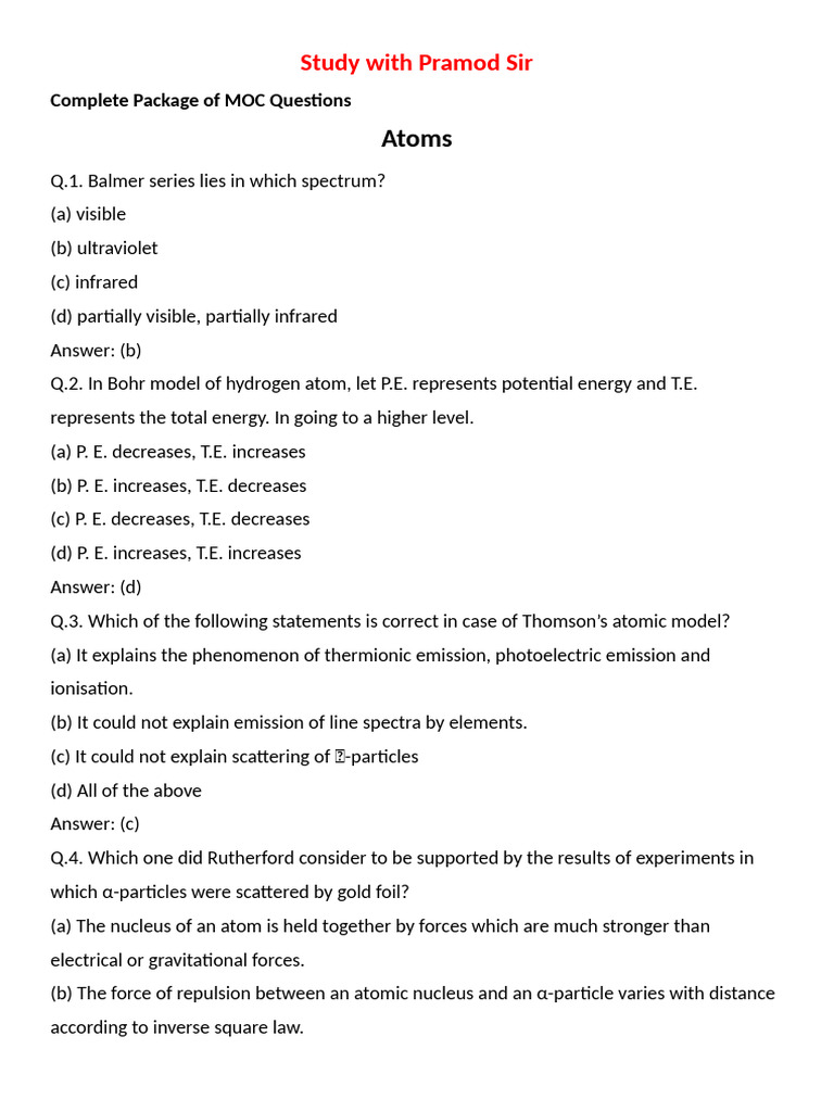 XII physics Atom, Nucei, Semiconductor | PDF | Atomic Nucleus | Electron
