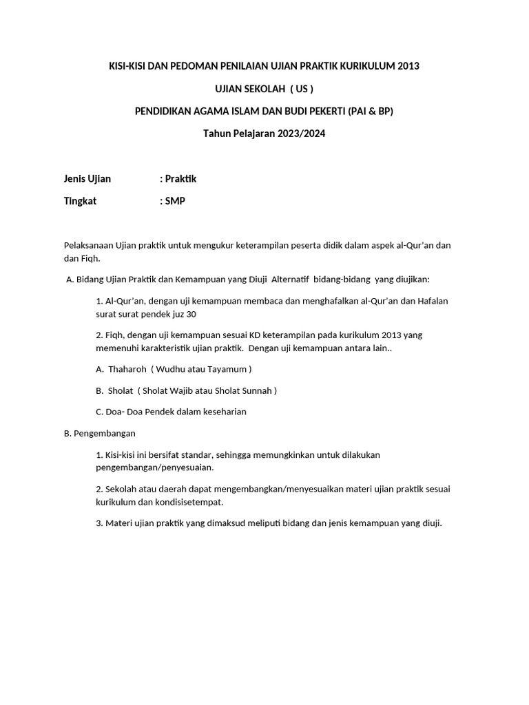 Kisi Ujian Praktik PAI 2024 | PDF