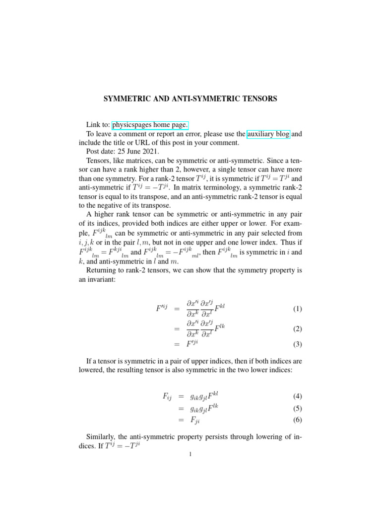 Symmetric and Anti-Symmetric Tensors | PDF | Tensor | Mathematical Physics