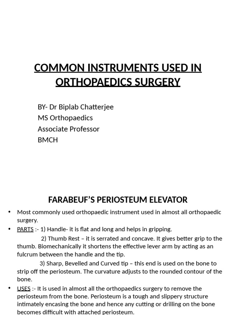 Common Orthopedic Instruments Overview | PDF | Drill | Bone