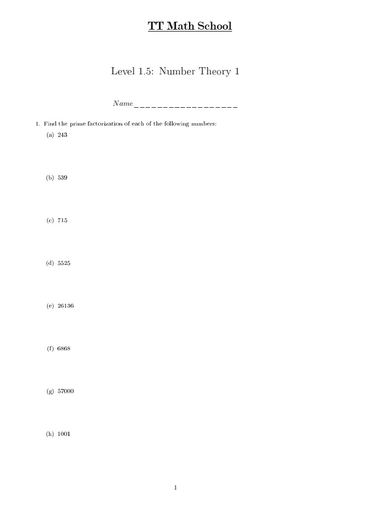 Number Theory Exercises and Problems | PDF