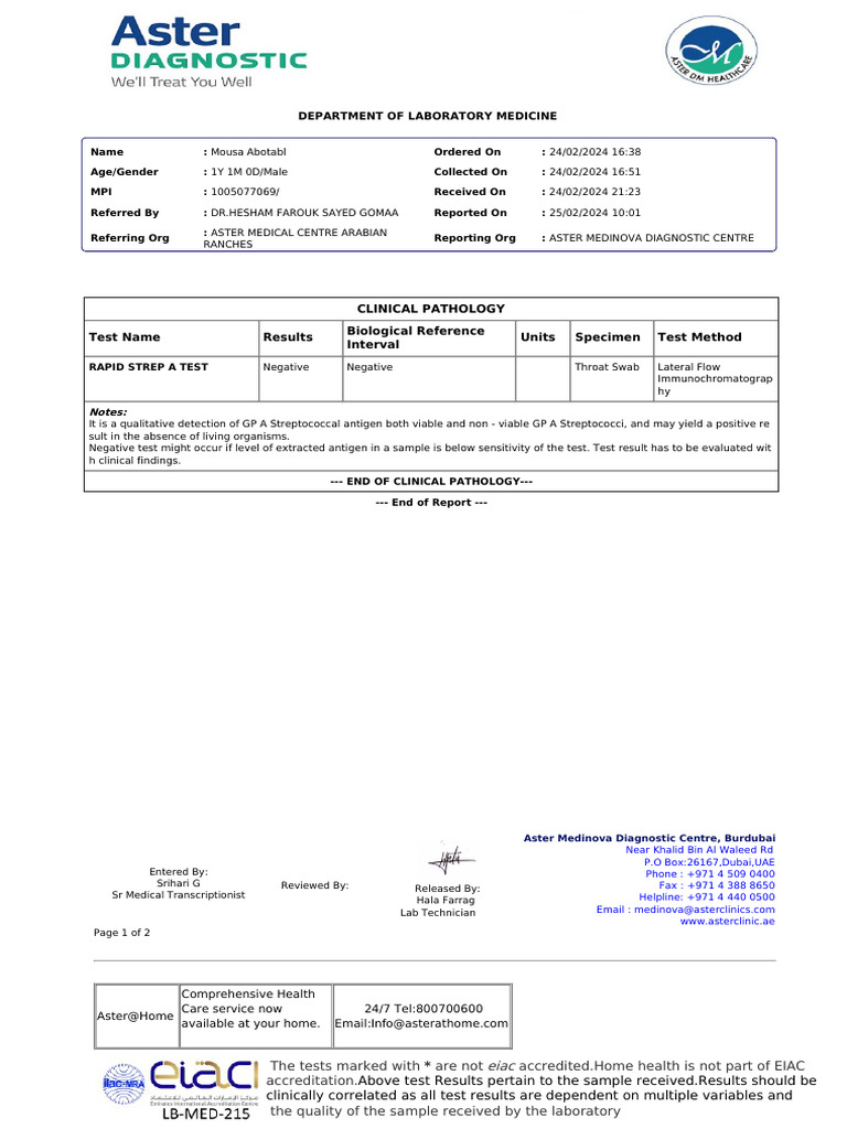Pediatric Lab Test Results | PDF | Medical Laboratory | Health Care