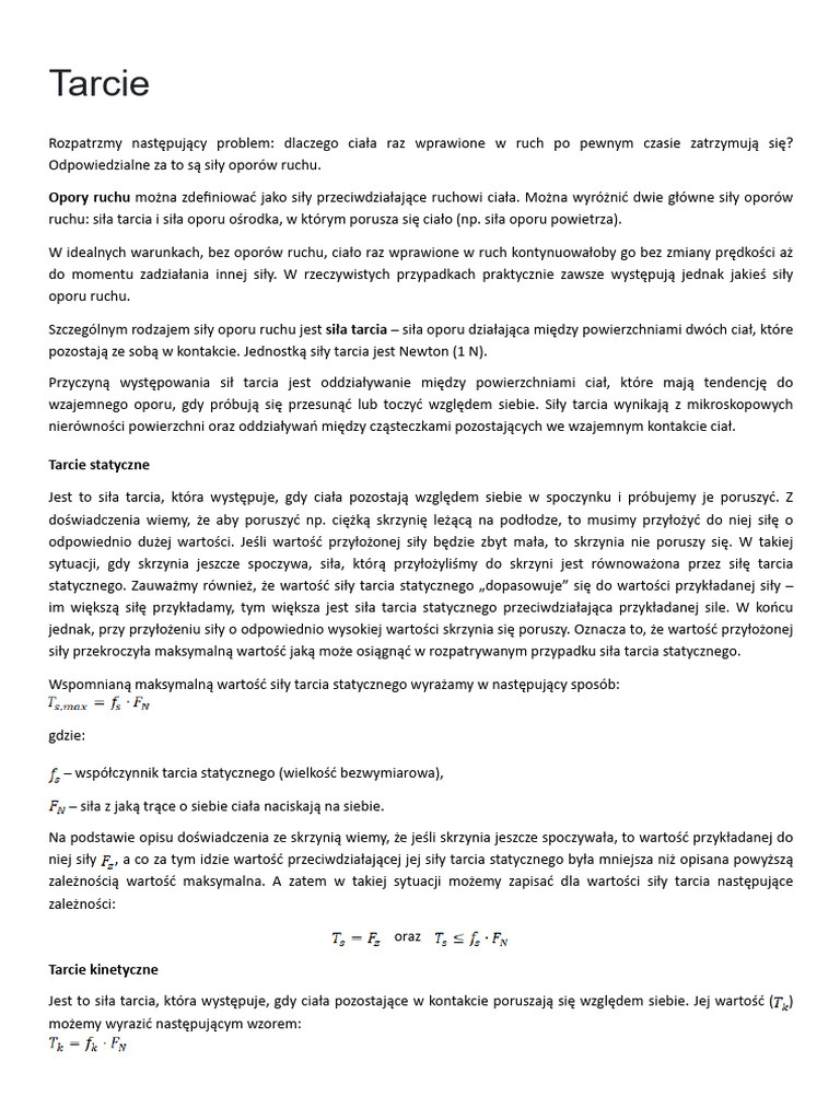 Tarcie - Baza Wiedzy - Fizyka | PDF