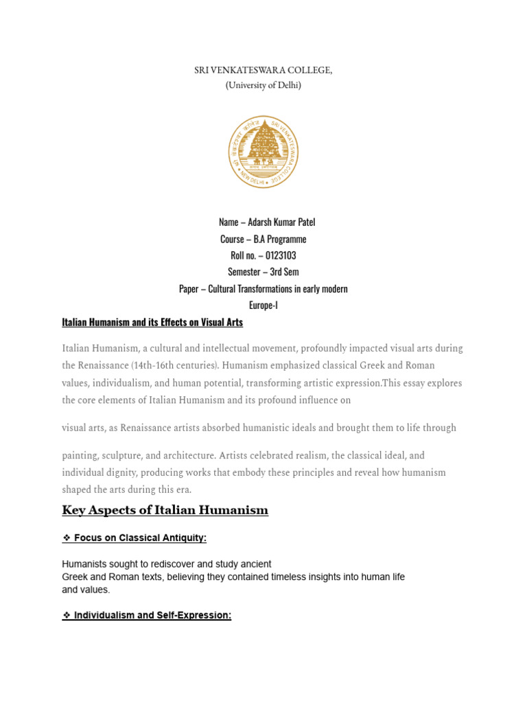 major Project Adarsh | PDF | Renaissance | Humanism