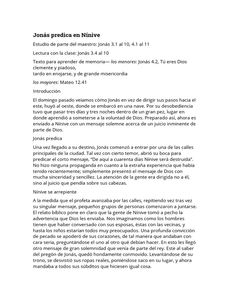 Jonás y el arrepentimiento en Nínive | PDF | Jonás