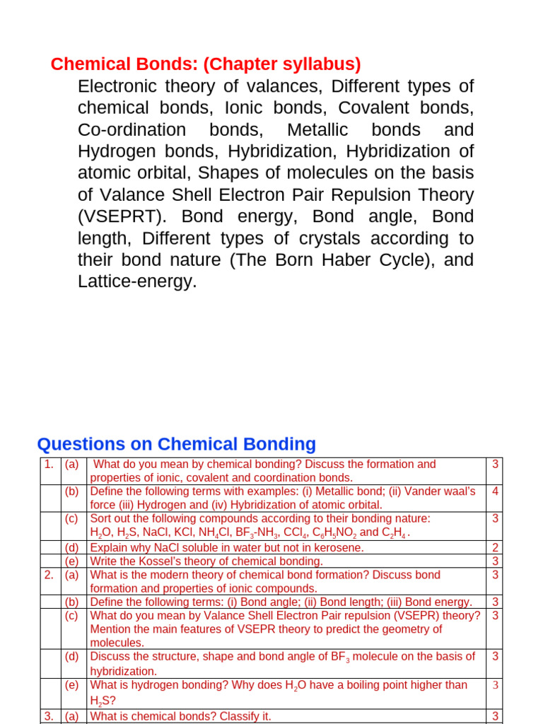 Chemical Bonding 2025 | PDF | Chemical Bond | Covalent Bond
