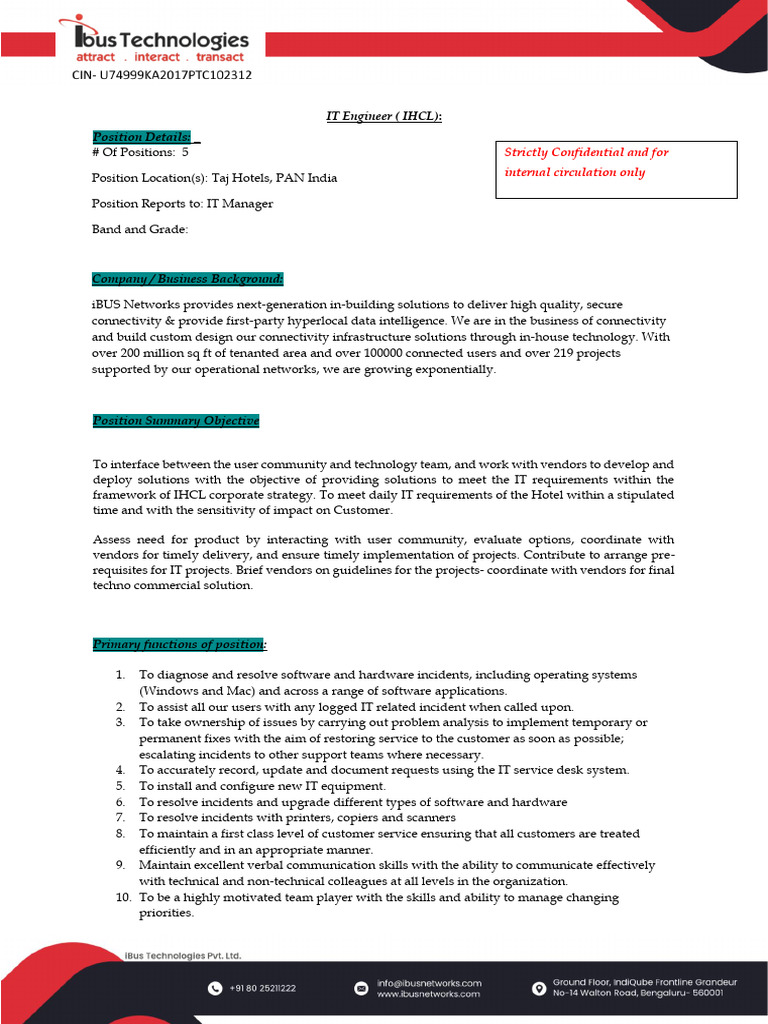 JD Format- IT Engineer | PDF | Communication | Computer Network