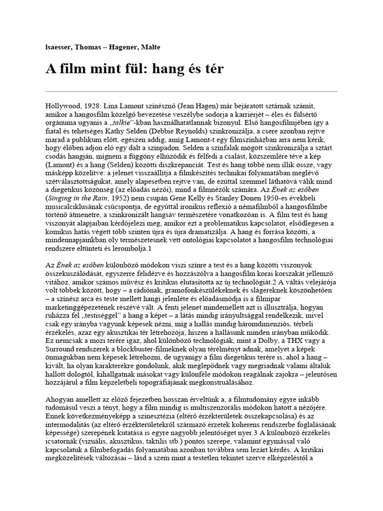Film Mint Fül, Hang És Tér | PDF