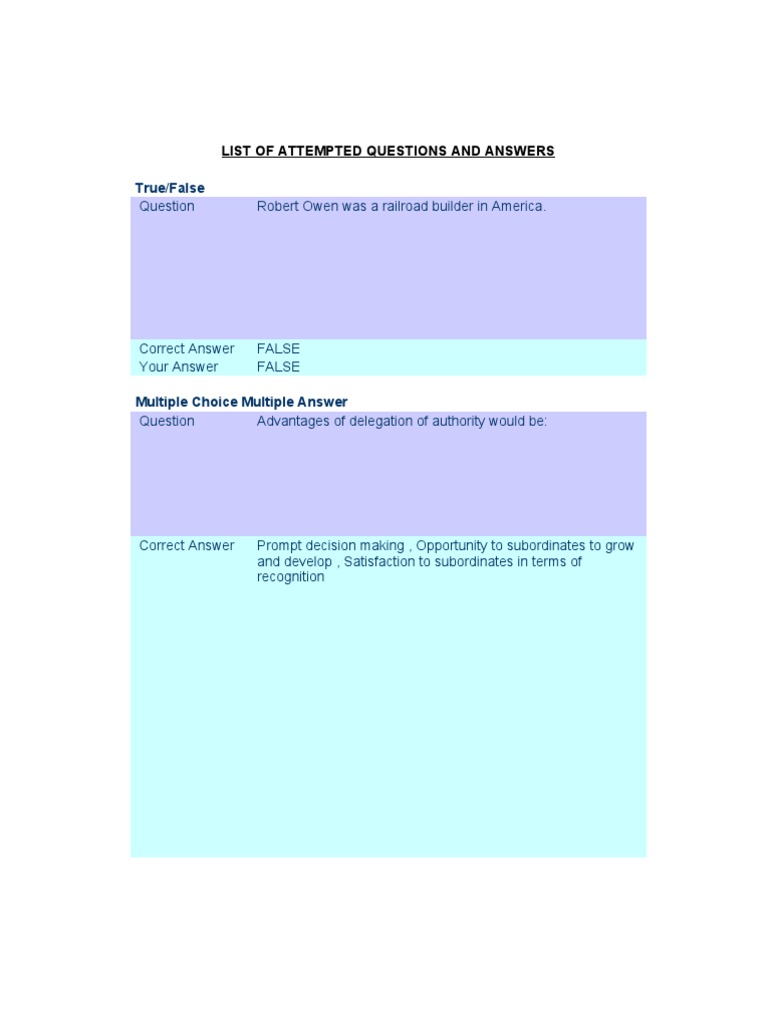 True/False: List of Attempted Questions and Answers | PDF | Question ...
