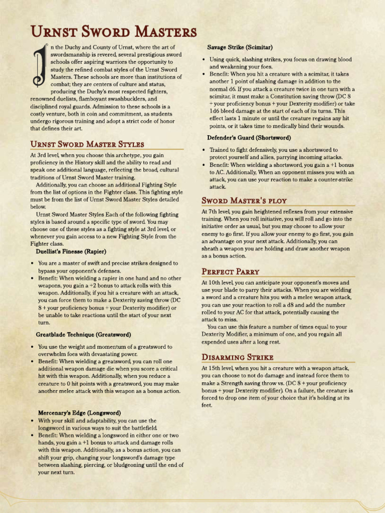 Urnst Sword Masters | PDF