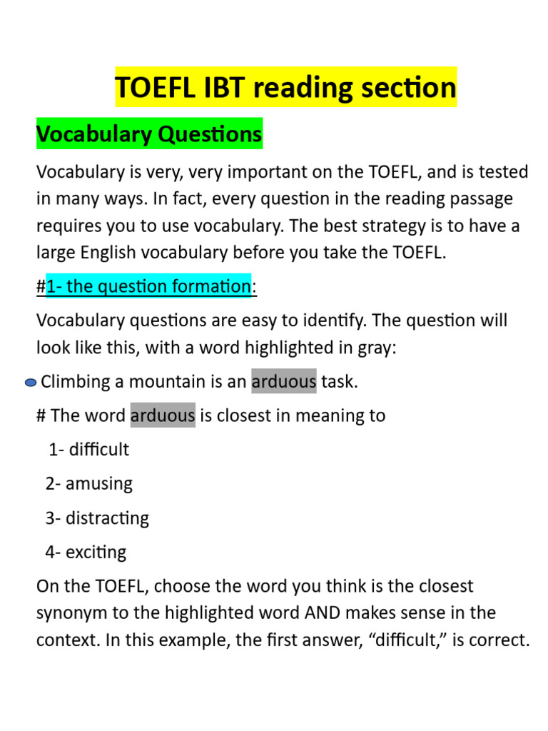 TOEFL Reading Vocabulary Strategies | PDF | Test Of English As A ...