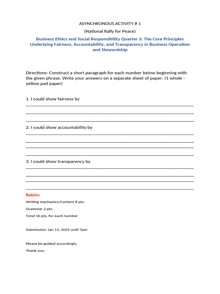 Business Ethics and Social Responsibility Quarter 3 Activity On What I ...