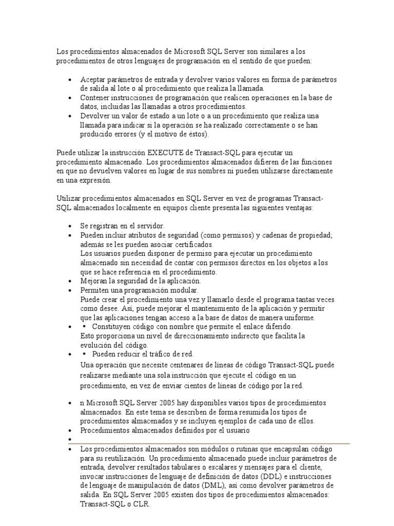 Los Procedimientos Almacenados de Microsoft SQL Server Son Similares A Los Procedimientos de ...