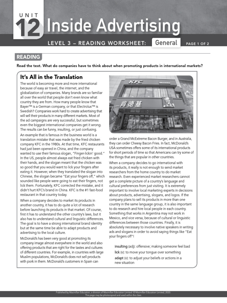 SYM 3 U12 ReadingWorksheet | PDF | Advertising | Emotions