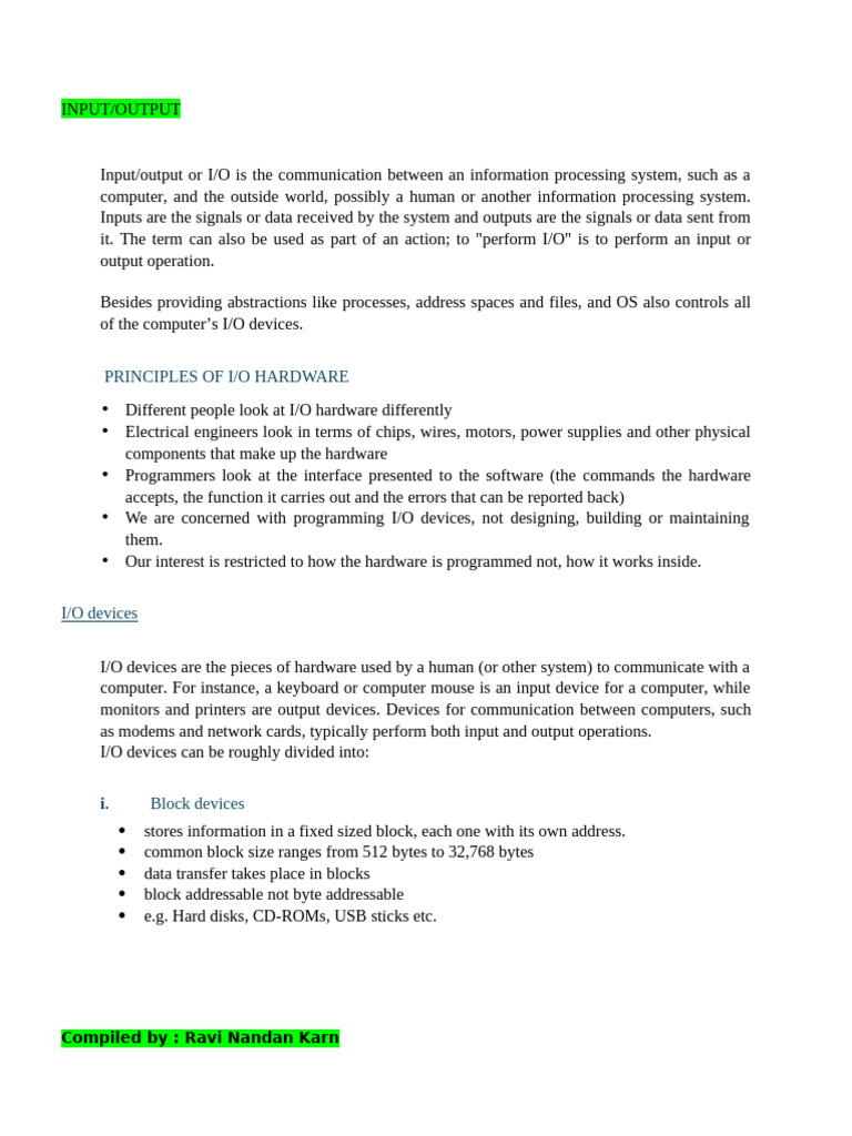 Chapter 5 Input Output Management | PDF | Input/Output | Random Access Memory