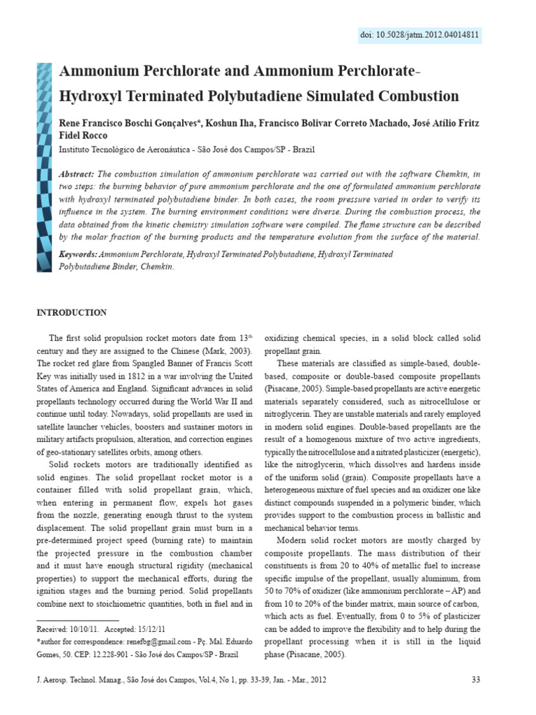 Ammonium Perchlorate Combustion Simulation | PDF