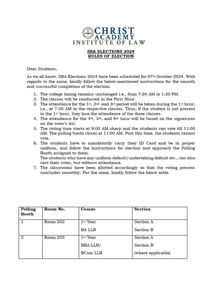Rules and Polling Rooms SBA Elections 2024-25 | PDF | Voting ...
