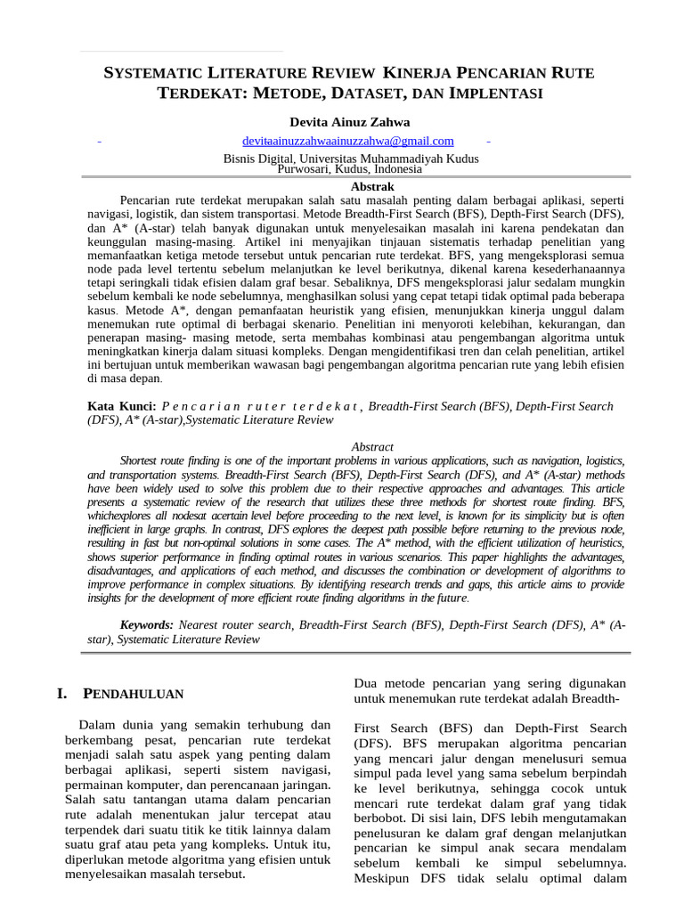 Tinjauan Sistematis Pencarian Rute | PDF