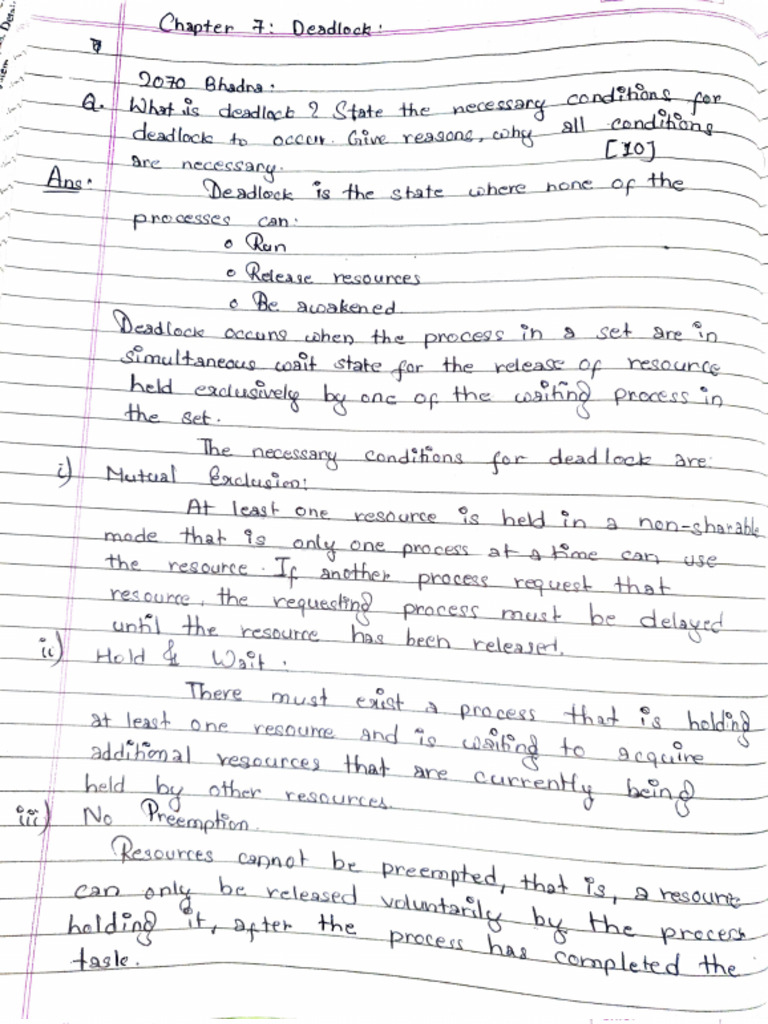 Chapter 7 - Deadlock Operating System Old Question Solution | PDF