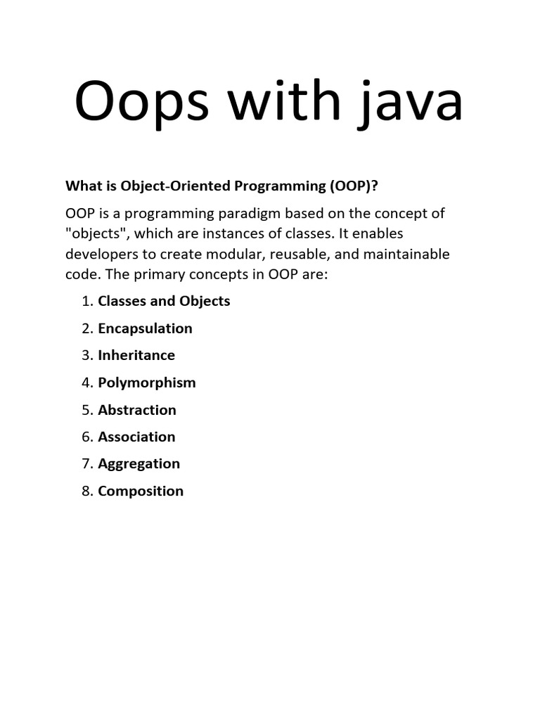 Oops With Java For Bca Pdf Class Computer Programming Method Computer Programming