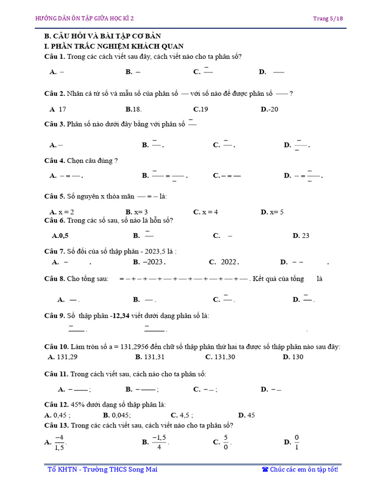 De Cuong Giua Hoc Ki 2 Toan 6 Nam 2023 2024 Truong Thcs Song Mai Bac Giang Trang | PDF