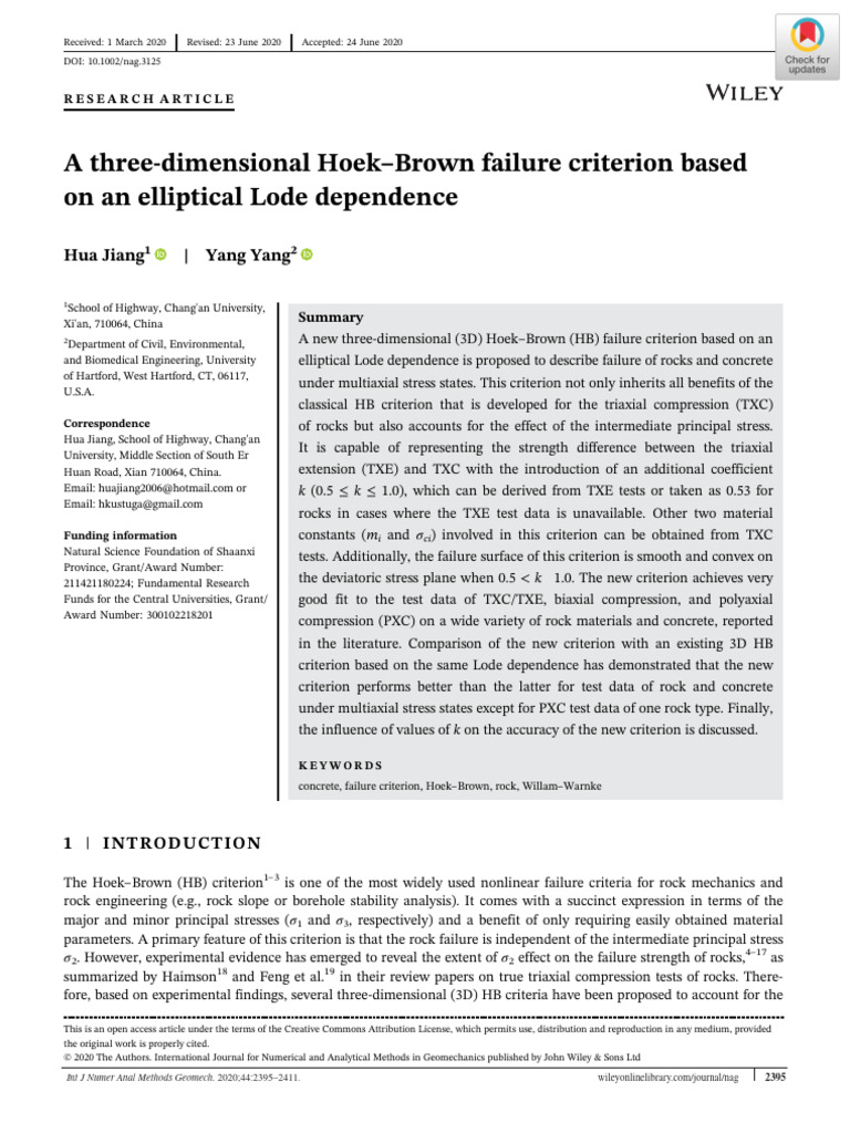 [18]a Three‐Dimensional Hoek–Brown Failure Criterion Based on an ...