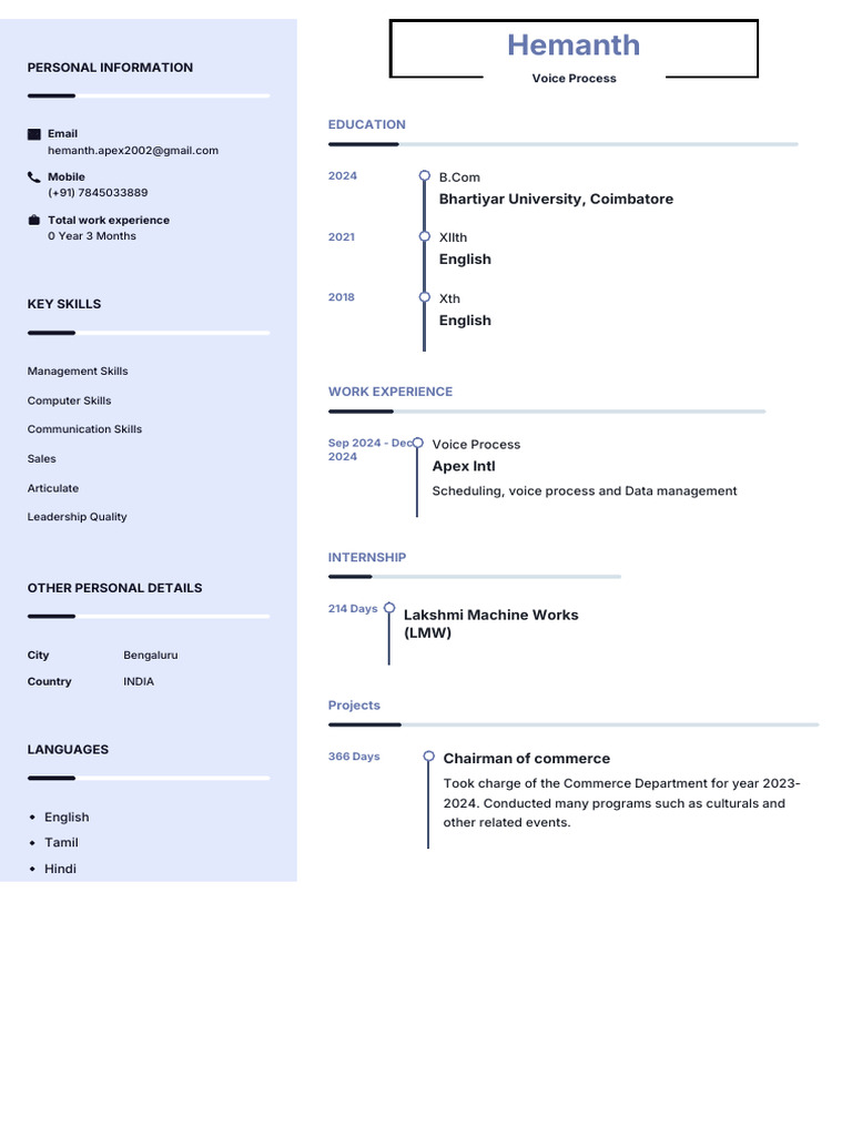 Hemanth's Resume: Skills & Experience | PDF