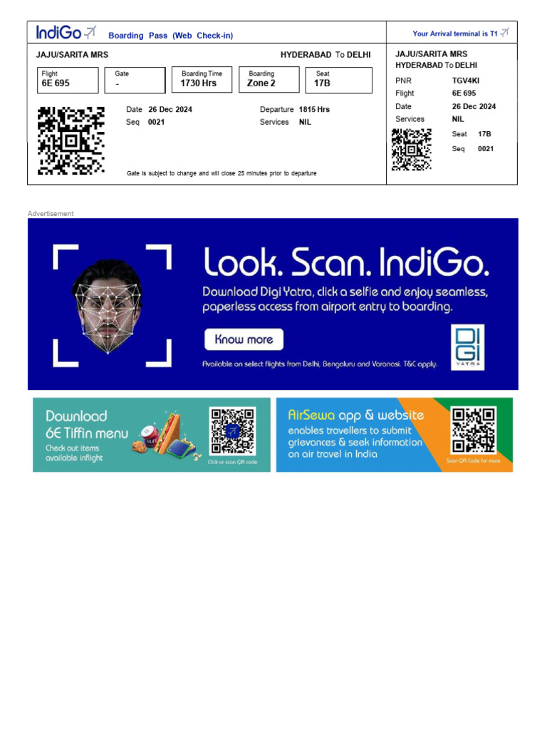 Flight 6E 695 Boarding Pass Details | PDF