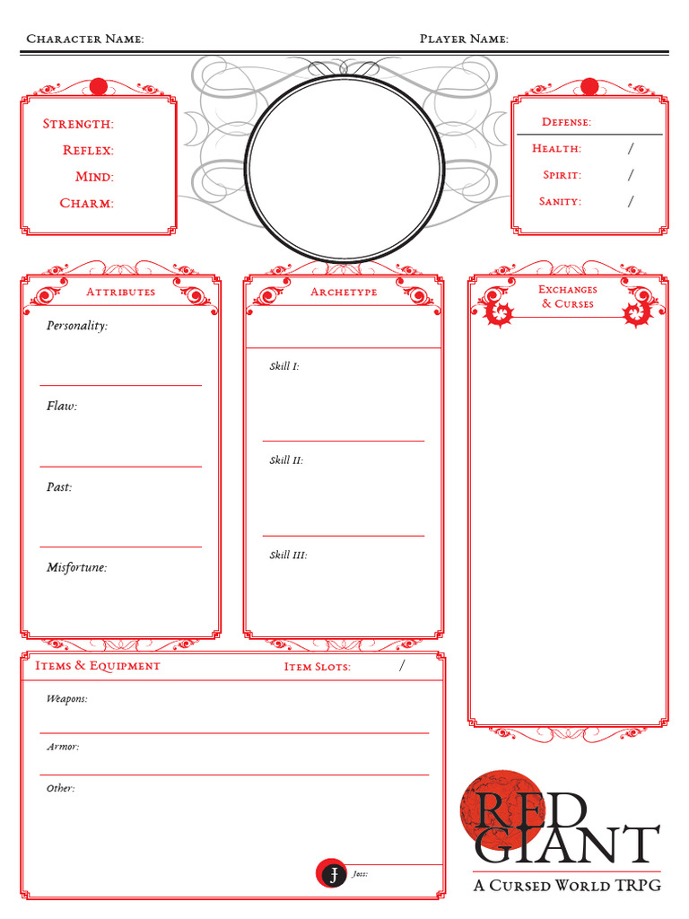 Character Sheet for TRPG Archetype | PDF