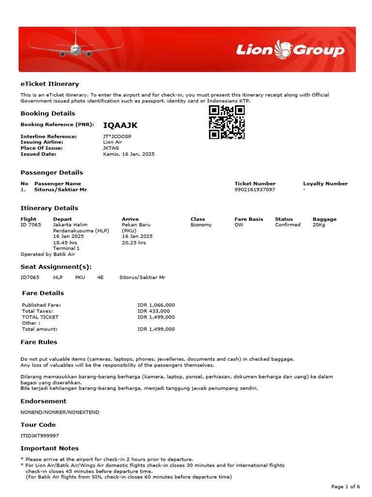 Eticket - JCOOSP - SAKTIAR SITORUS | PDF | Baggage | Airlines