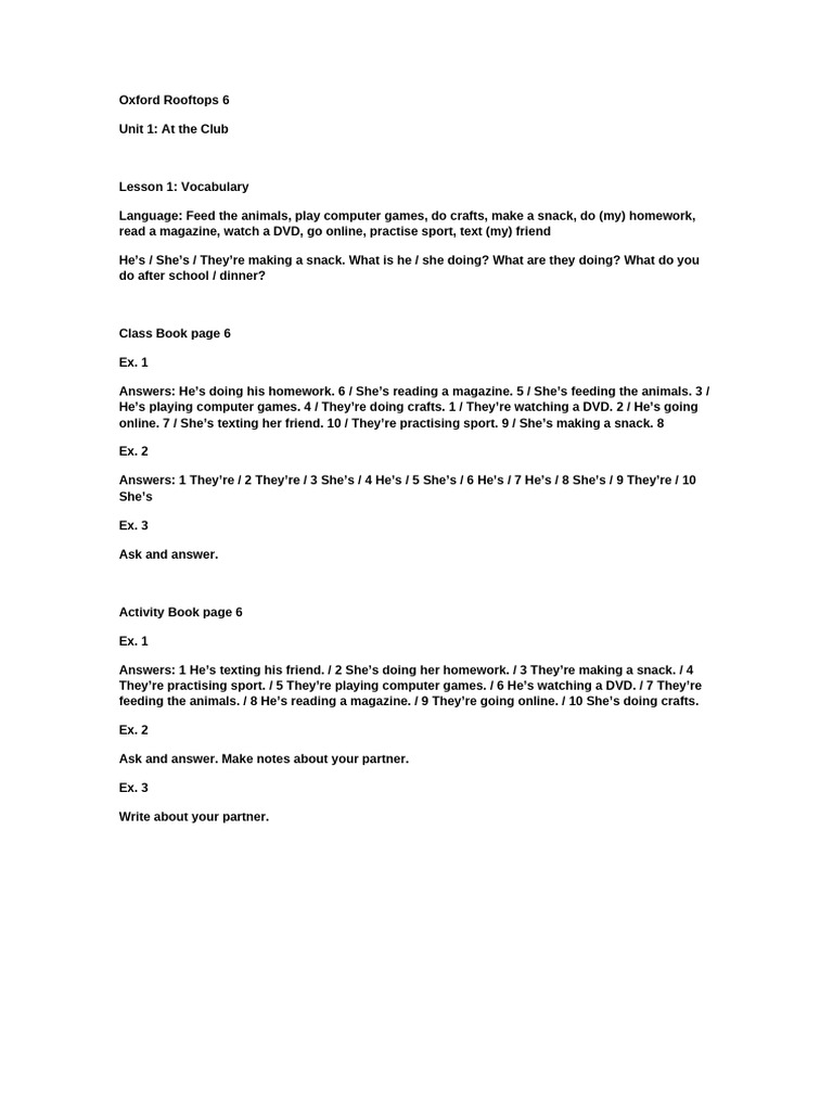 Oxford Rooftops 6 Unit 1 | PDF