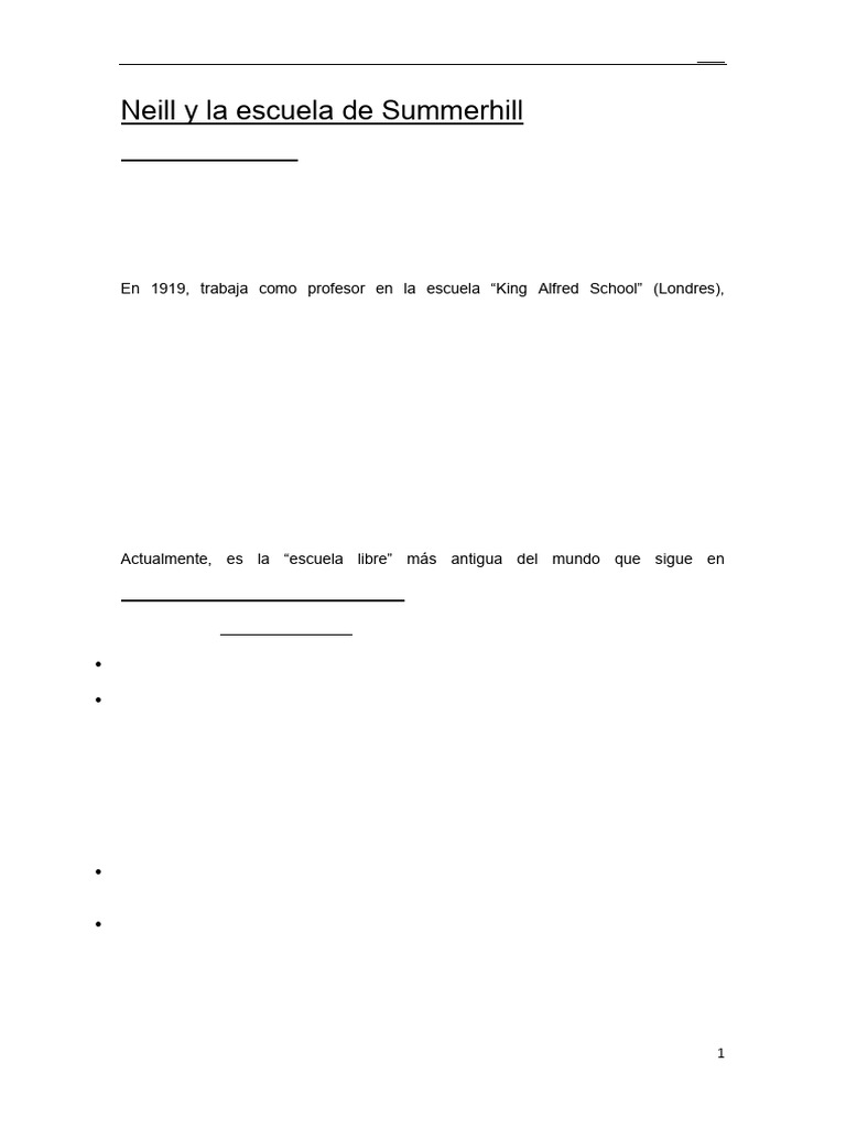Neill y La Escuela de Summerhill | PDF | Plan de estudios