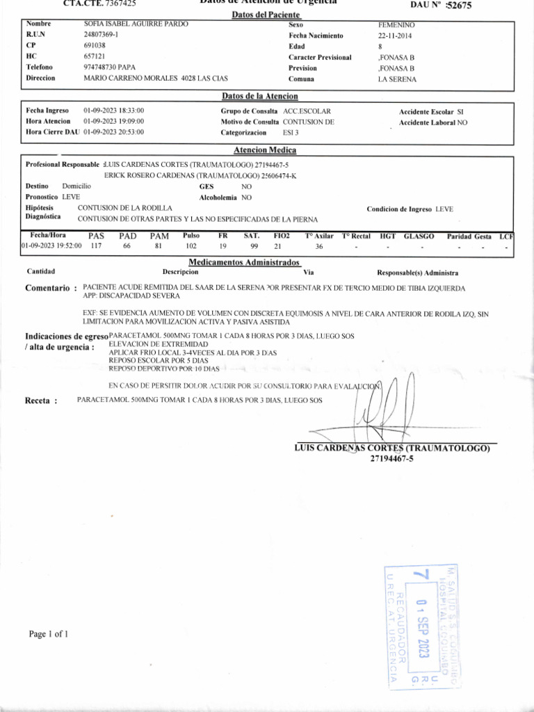 Informe Médico: Contusión de Rodilla | PDF