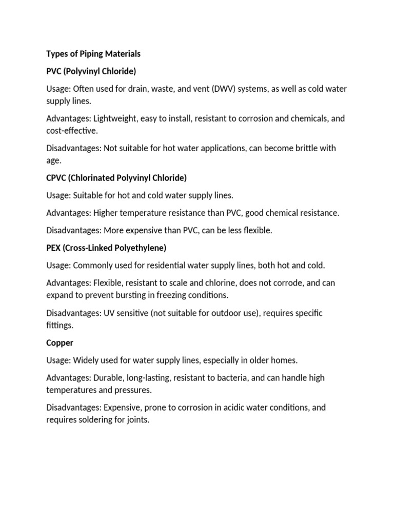 Types of Piping Materials | PDF | Soldering | Pipe (Fluid Conveyance)